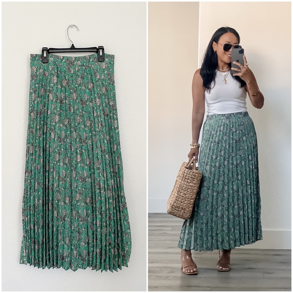 Max Studio | Skirts | Max Studio Green Pleated Floral Midi Skirt | Poshmark
